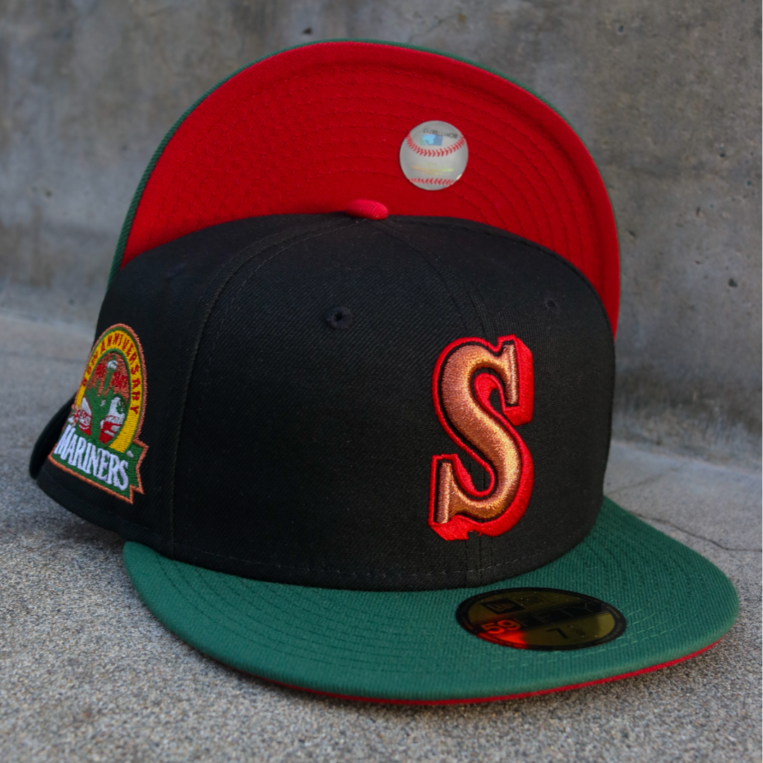 Seattle Mariners New Era Black/DK Green Bill With Pinot Red Bottom With ...