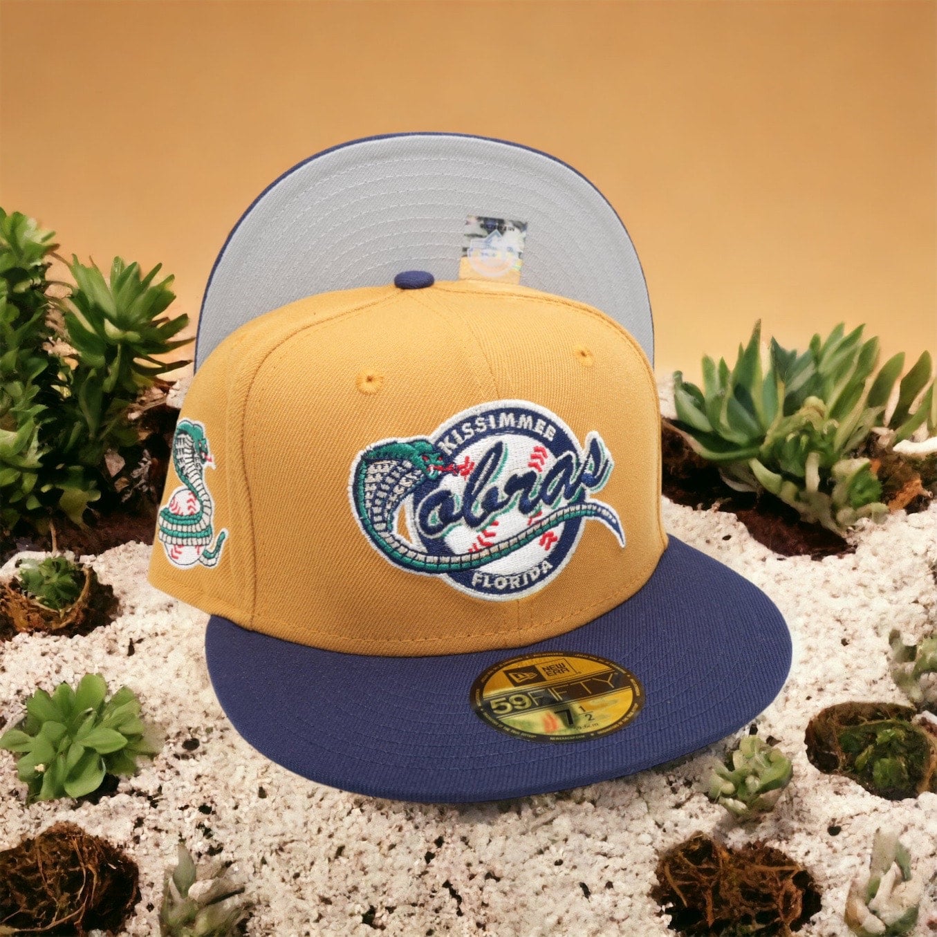 Kissimmee Cobras New Era Panama Tan/Light Navy Bill And Gray Bottom With Cobras Patch On Side ...