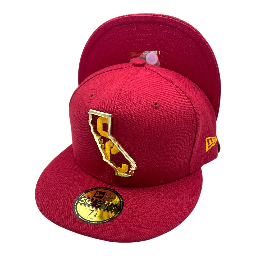 USC Trojans New Era All Cardinal Burgundy With Metal State Gold Badge ...